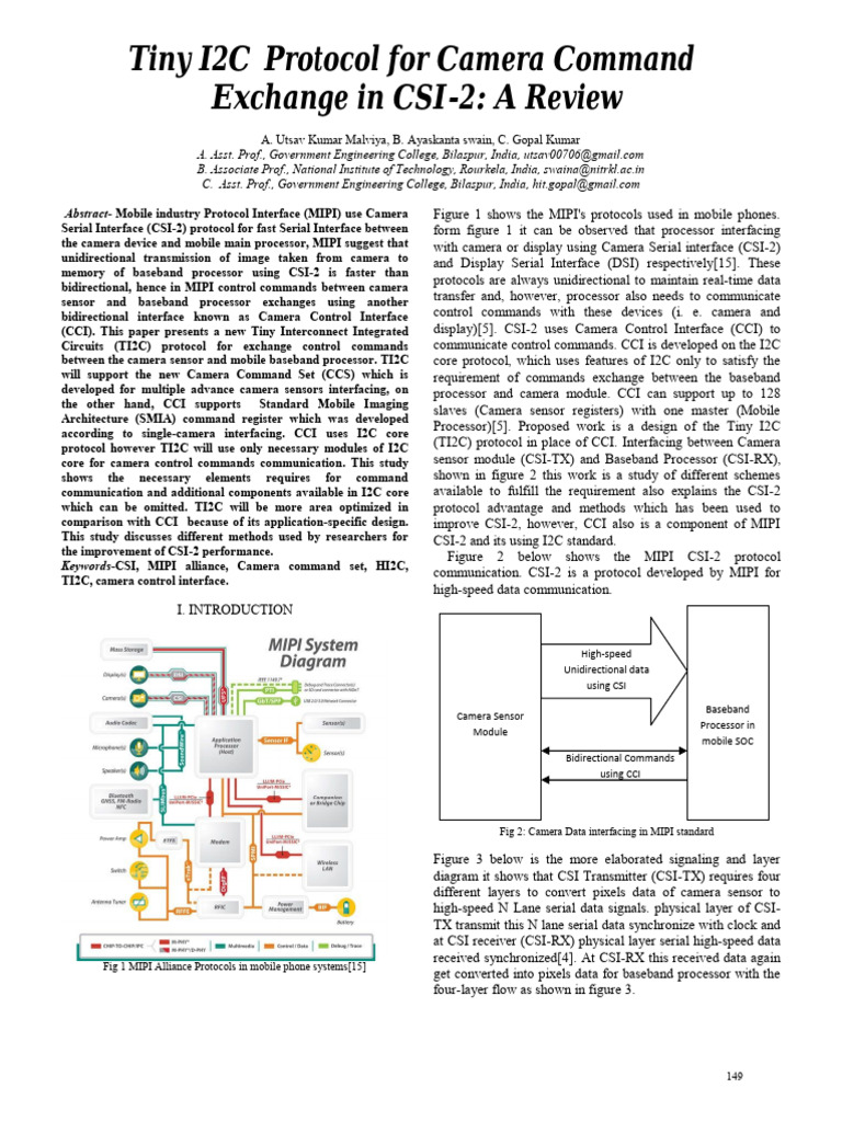 Tiny I2C Protocol For Camera Command Exchange in CSI-2 A Review | PDF | System On A Chip | Computing