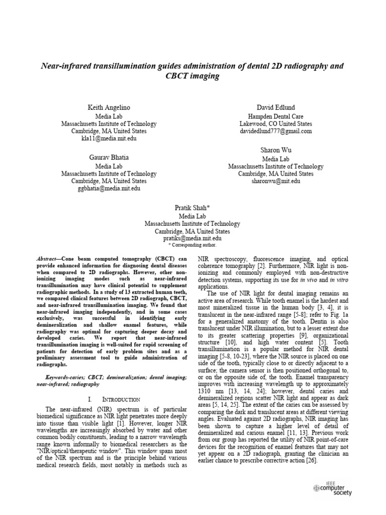 Near Infrared Transillumination Guides Administration Of Dental 2d Radiography And Cbct Imaging
