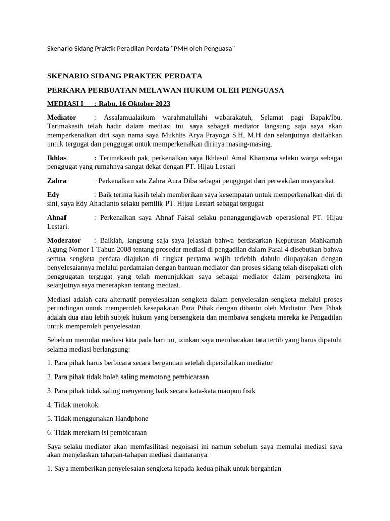 Dialog Praktek Perdata PMH Sampe Duplik-1 | PDF