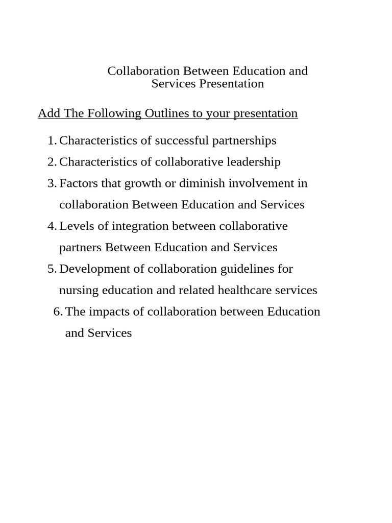 Collaboration Between Education and Services Presentation | PDF