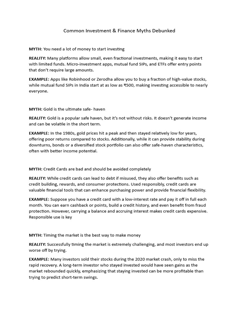 EDIT1 Common Financial Myths | PDF | Investing | Price–Earnings Ratio