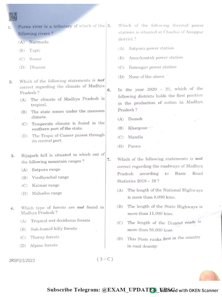 Madhya Pradesh (MPPSC) 2023 Group 1 | PDF