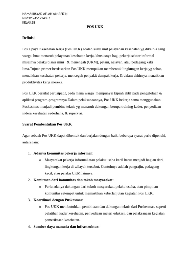 Program Pos UKK untuk Kesehatan Pekerja UKM | PDF