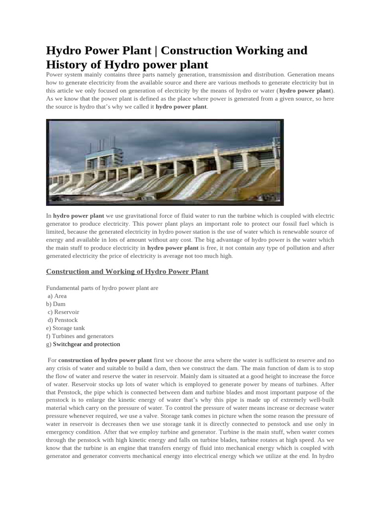 Hydro Power Plant Pdf Hydroelectricity Power Station
