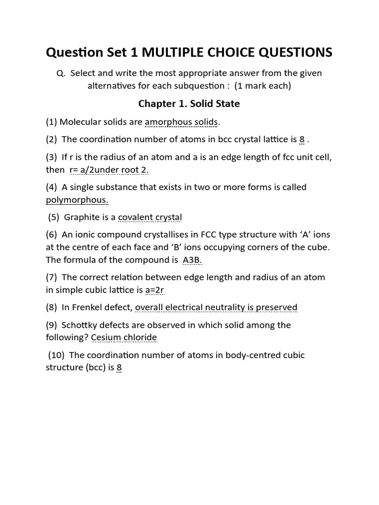 Question Set 1 MULTIPLE CHOICE QUESTIONS | PDF | Coordination Complex | Acid Dissociation Constant