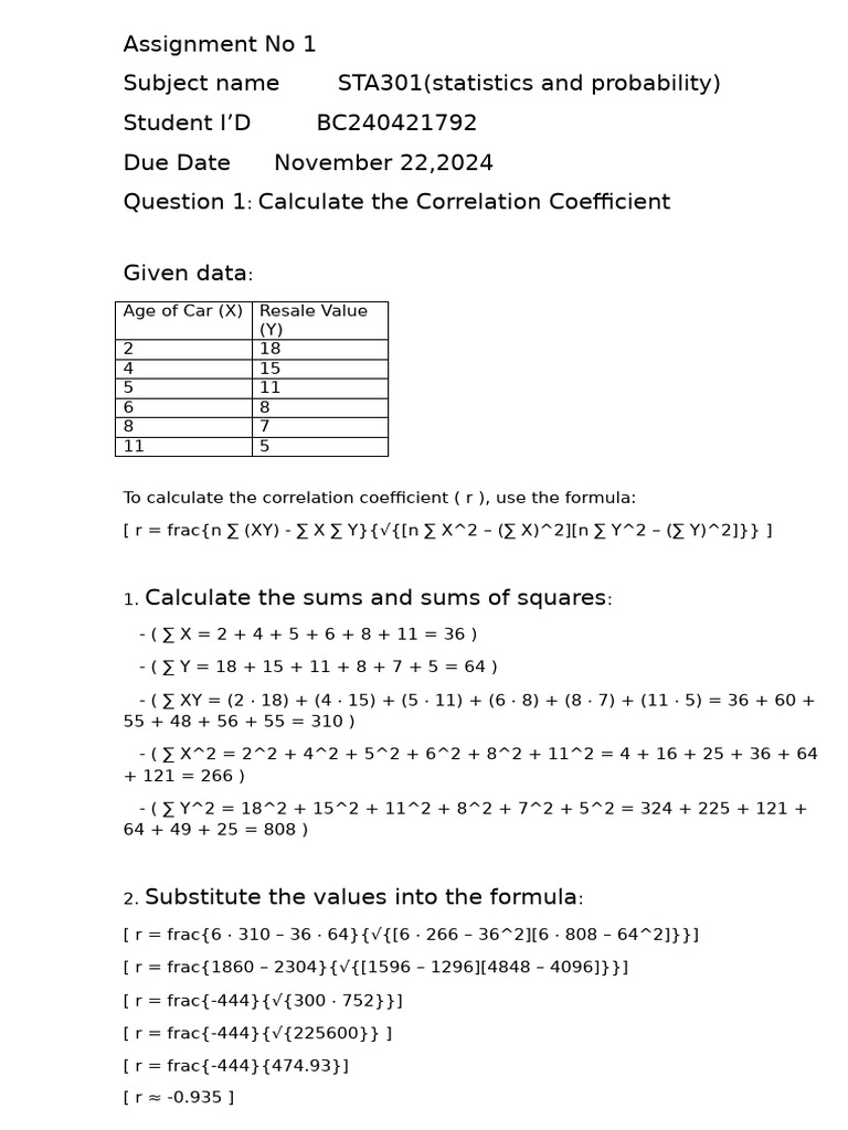 STA301 Assignment No 1 | PDF