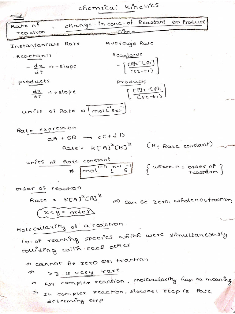 Chemical Kinetics Formula sheet | PDF