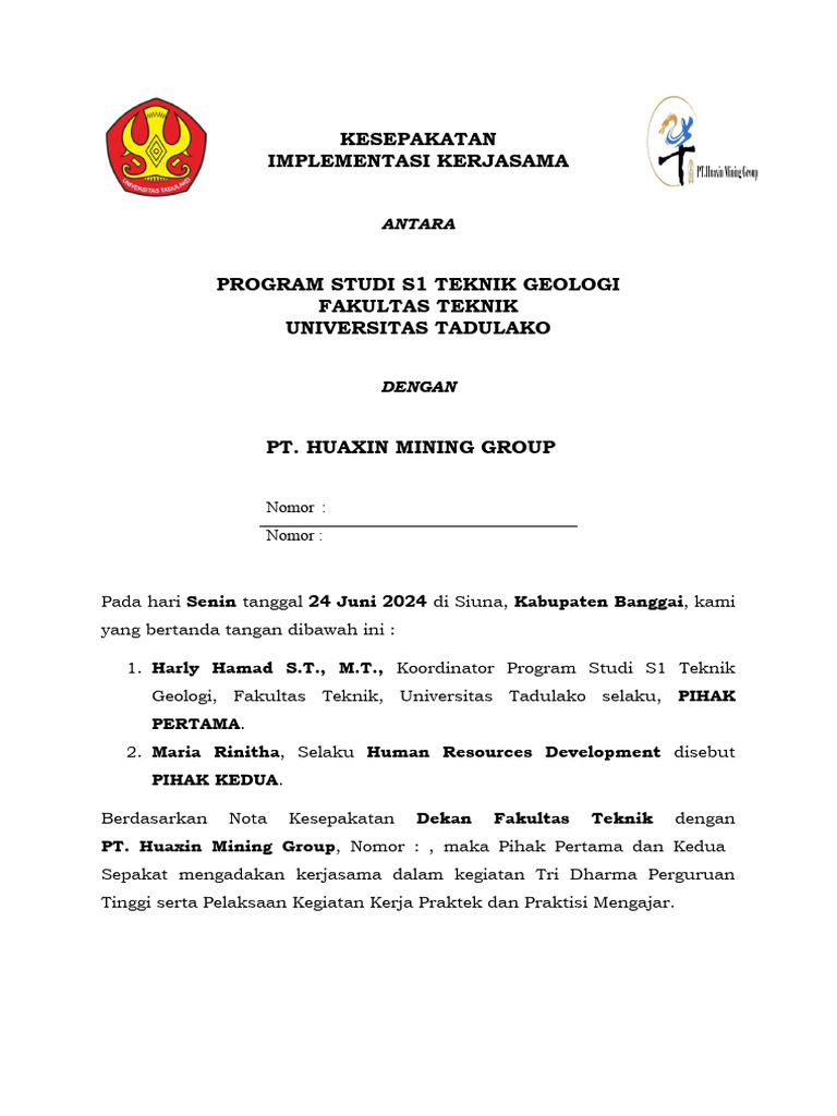 Kerjasama Universitas dan Huaxin Mining | PDF