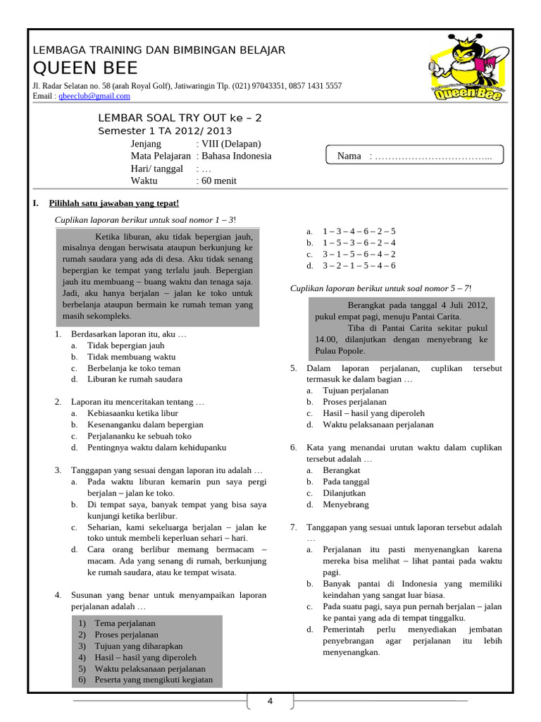 TO2 Bahasa Indonesia Sm.1 | PDF