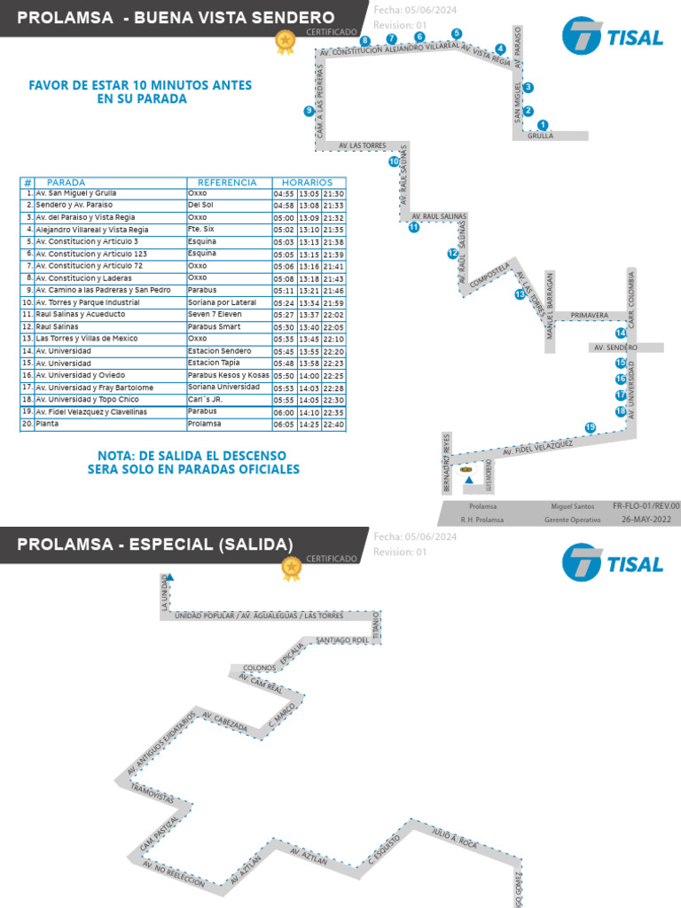 Horarios y Paradas Prolamsa 2024 | PDF