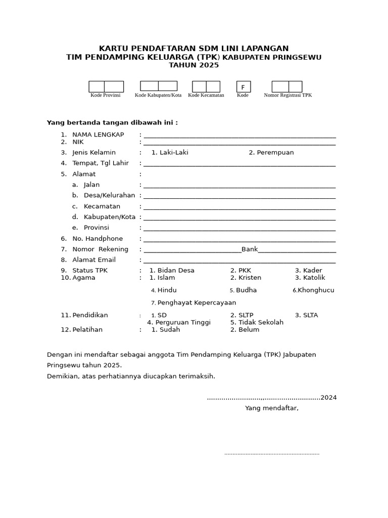 Pendaftaran TPK Pringsewu 2025 | PDF