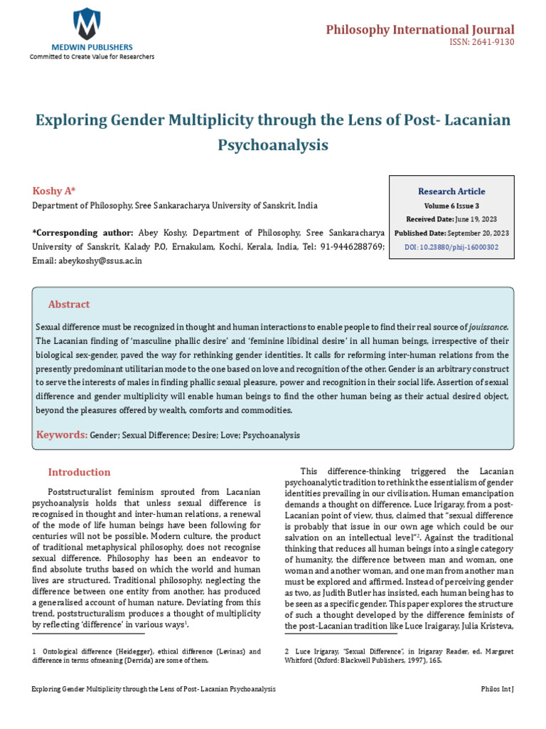 Gender Multiplicity in Post-Lacanian Thought | PDF | Jacques Lacan | Libido