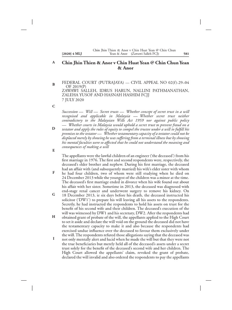 CHIN JHIN THIEN & ANOR V CHIN HUAT YEAN at CHIN CHUN YEAN & ANOR (2020 ...