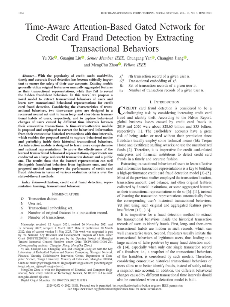 Time-Aware Model for Credit Card Fraud Detection | PDF | Computational ...