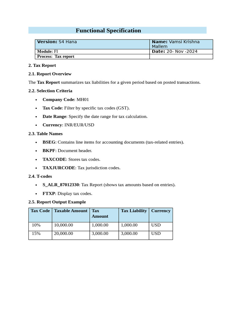 Functional Specification On Tax | PDF