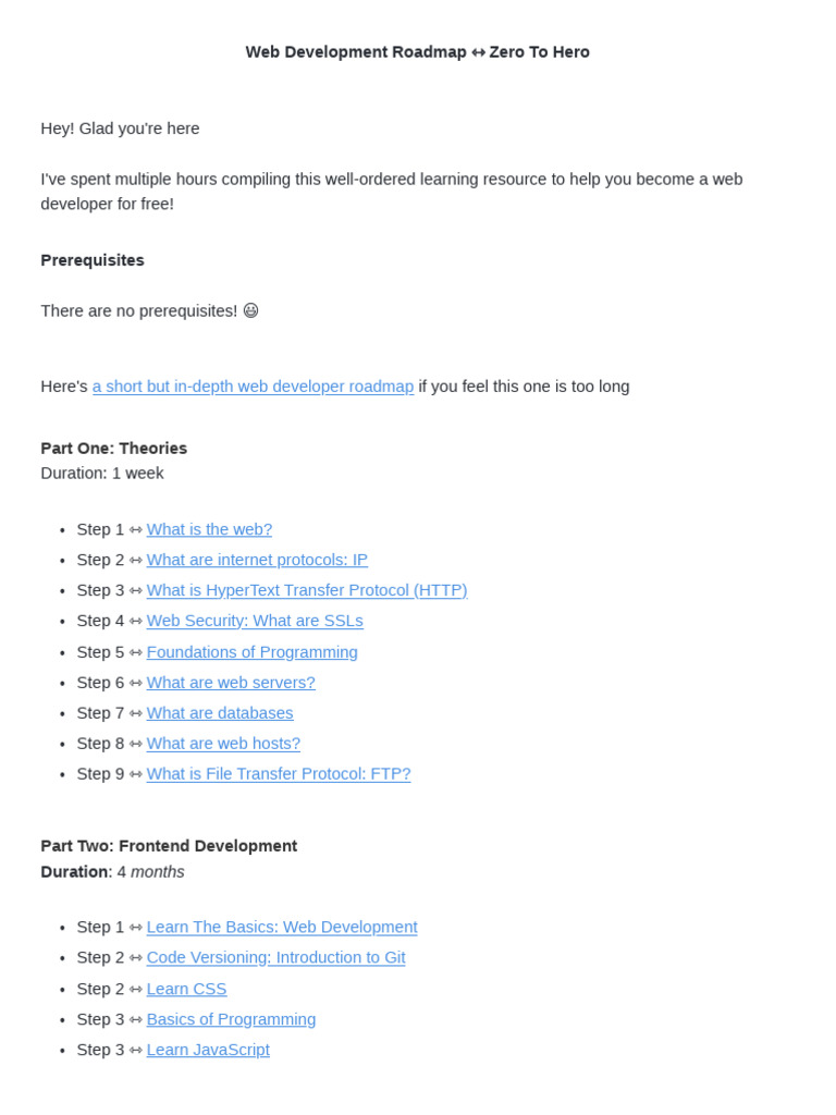 Web Development Roadmap Zero To Hero NF9qiPSB | PDF