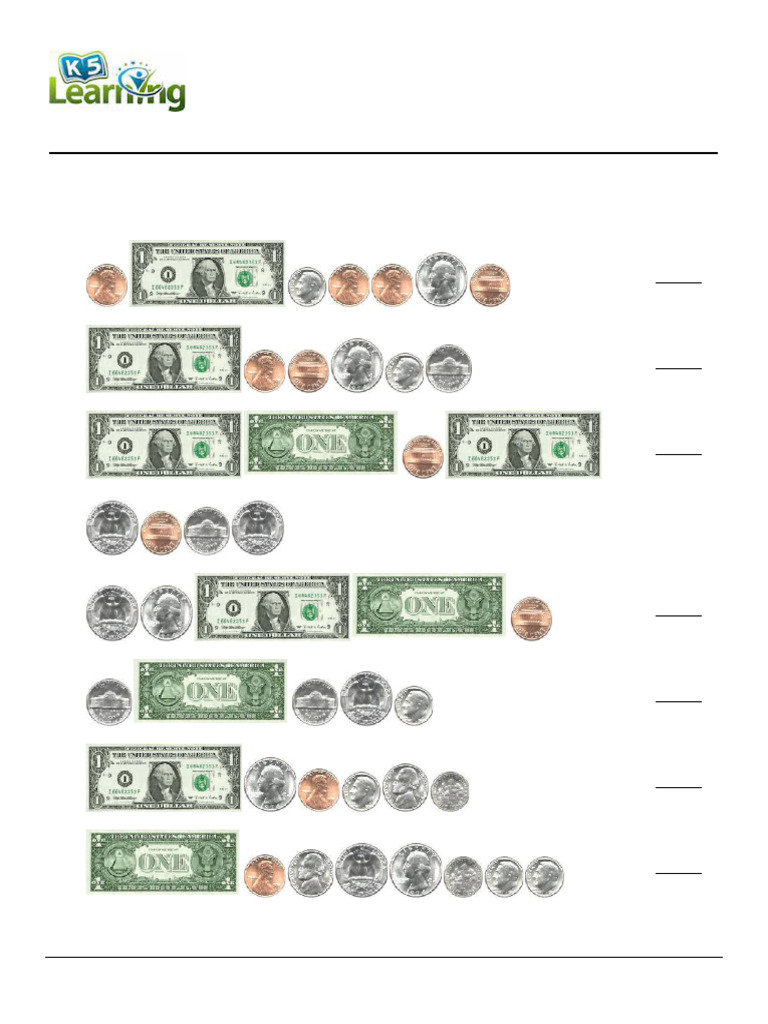 grade-3-counting-money-four-coins-plus-one-dollar-b | PDF