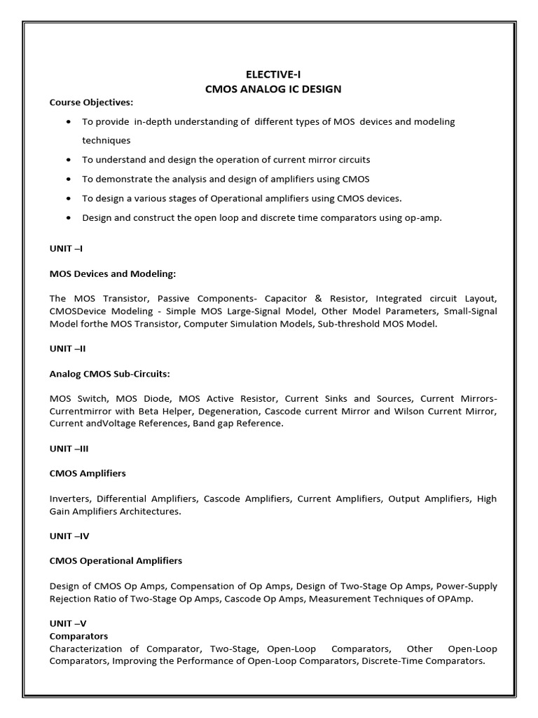 CMOS Analog IC design JNTUK unit 1 | PDF | Field Effect Transistor | Mosfet CMOS Analog IC design JNTUK unit 1 | PDF | Field Effect Transistor | Mosfet