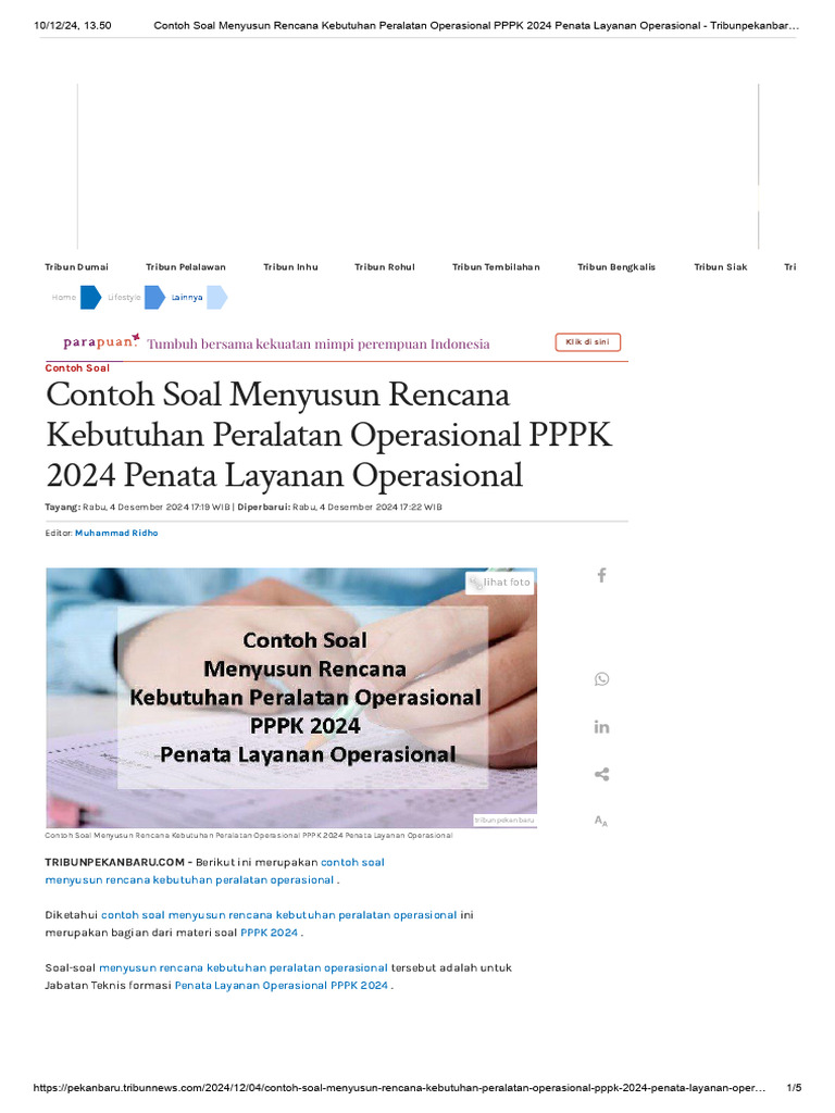 Contoh Soal Menyusun Rencana Kebutuhan Peralatan Operasional PPPK 2024 ...