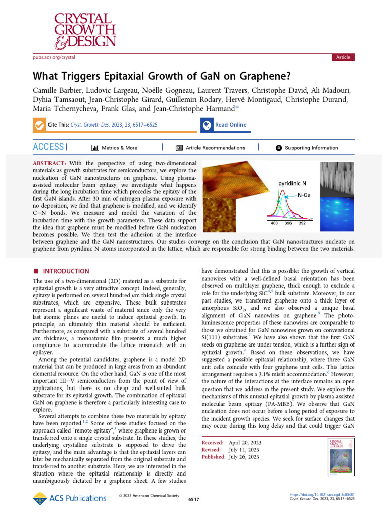 Barbier Et Al 2023 What Triggers Epitaxial Growth of Gan on Graphene | PDF | Epitaxy | Graphene