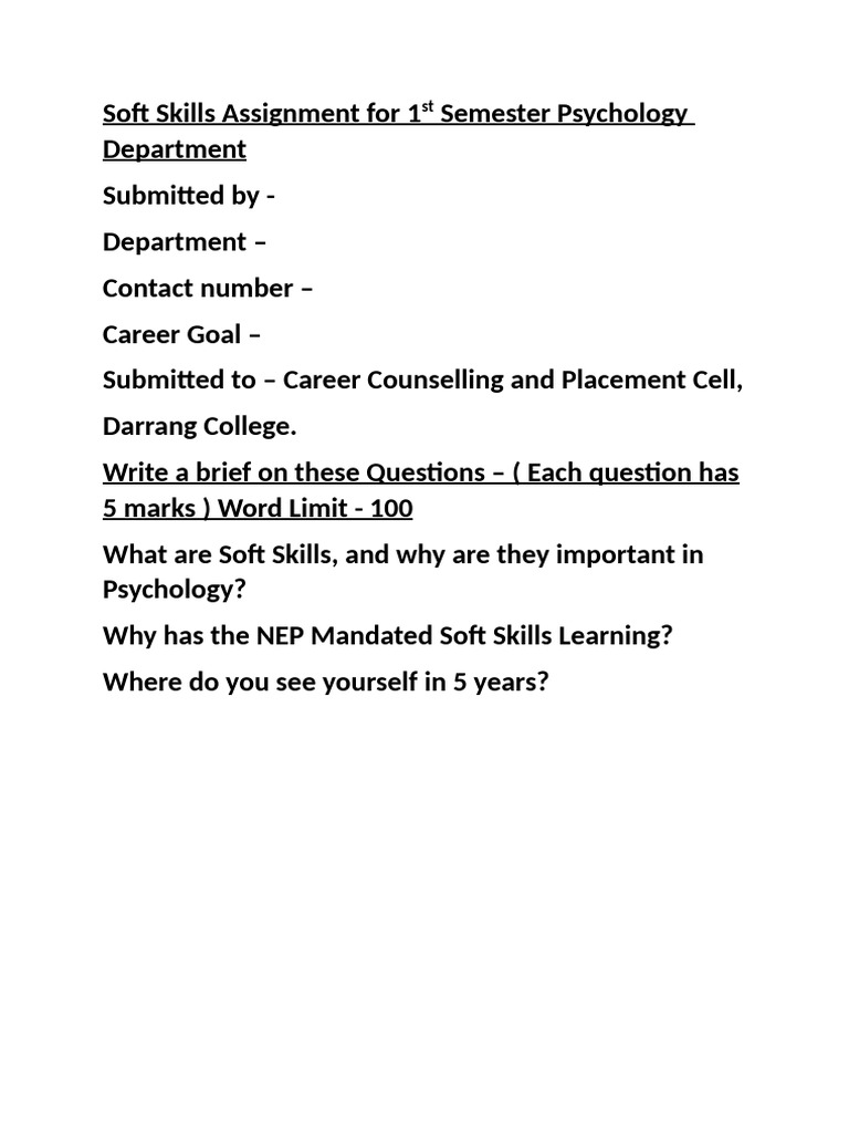 Soft Skills Assignment for Psychology | PDF