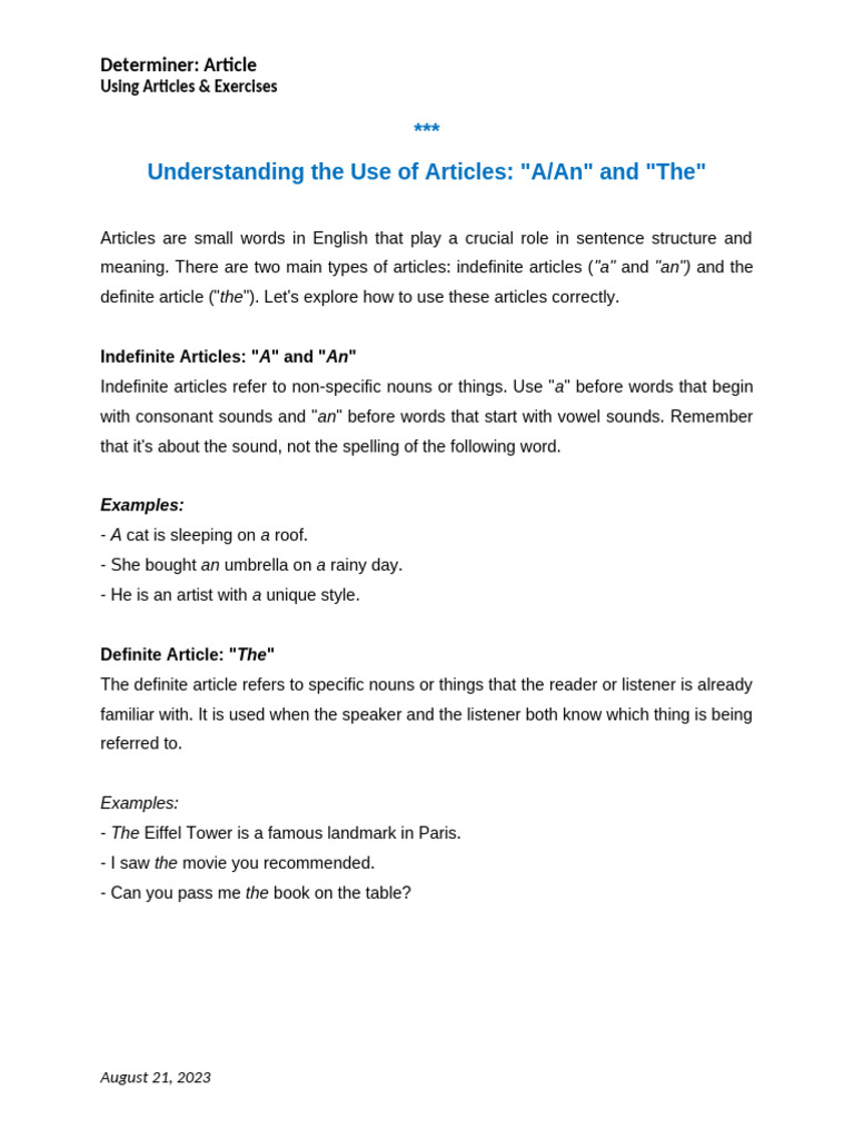 Understanding The Use of Articles | PDF | Linguistics | Linguistic ...