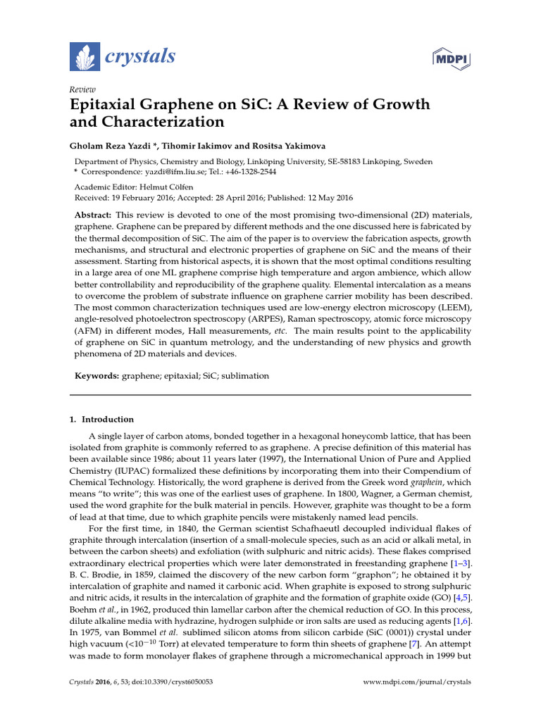 Epitaxial Graphene On SiC A Review of Growth | PDF | Graphene | Chemical Elements