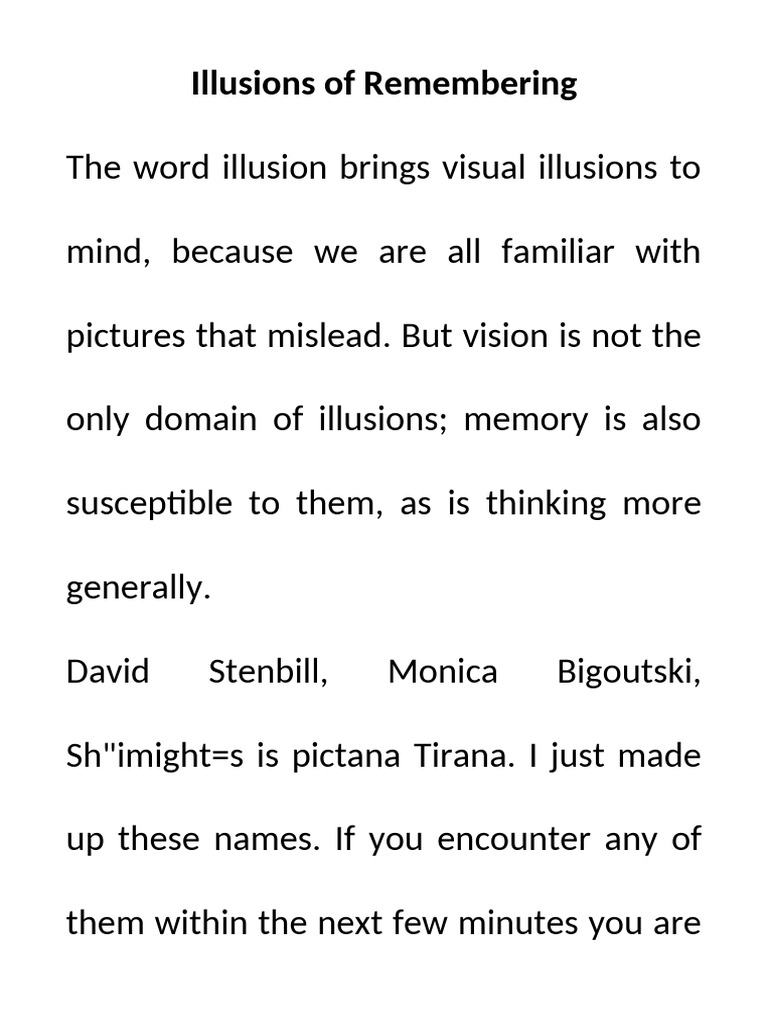 17 Illusions of Remembering | PDF | Experience | Memory