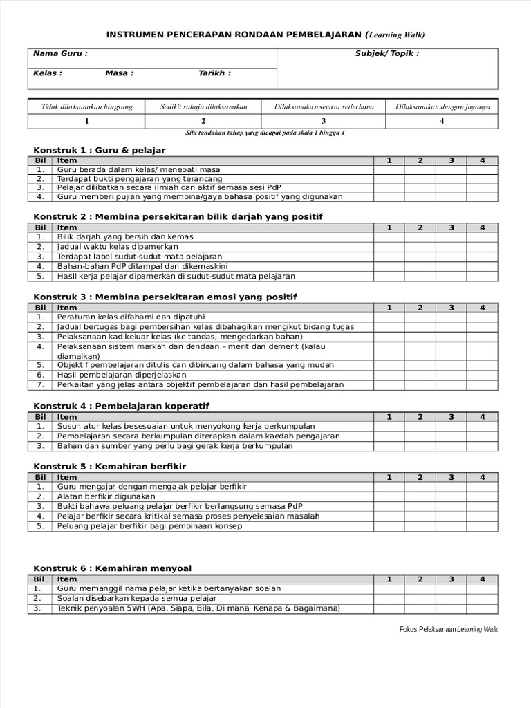 Dokumen - Tips - Instrumen Pemerhatian Learning Walk | PDF