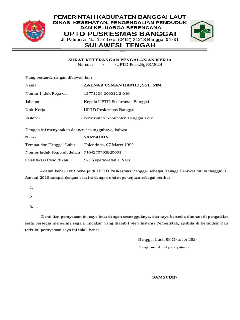 Surat Pengalam Kerja | PDF