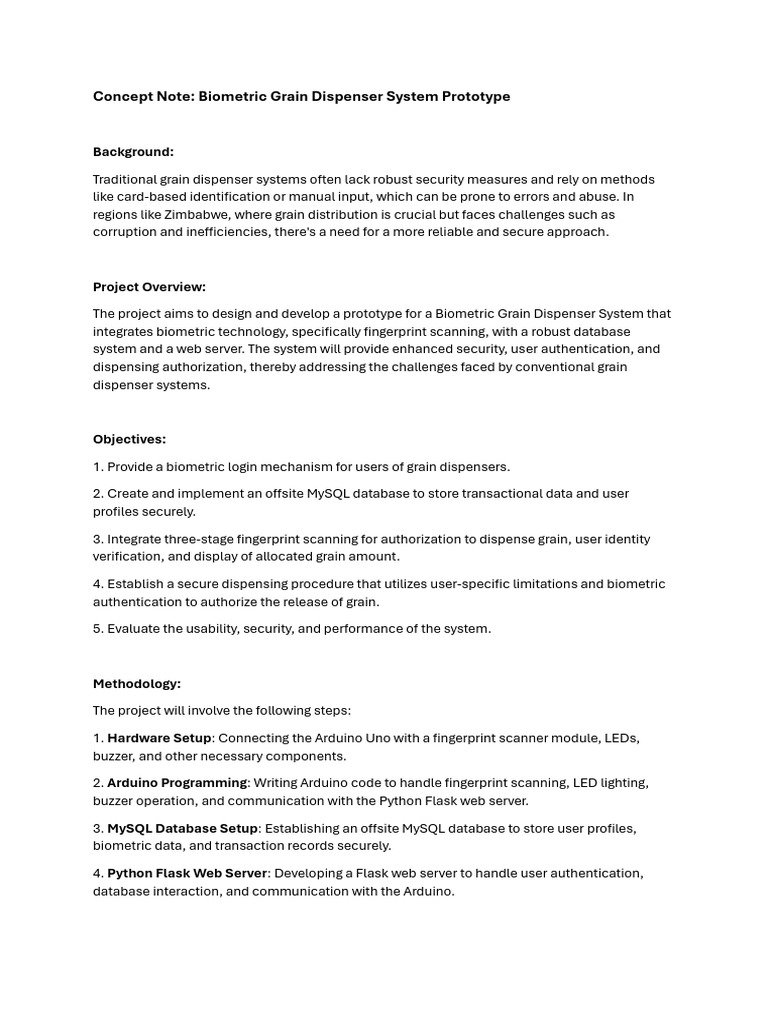 Grain Dispenser Project Concept Note | PDF | Databases | Sql