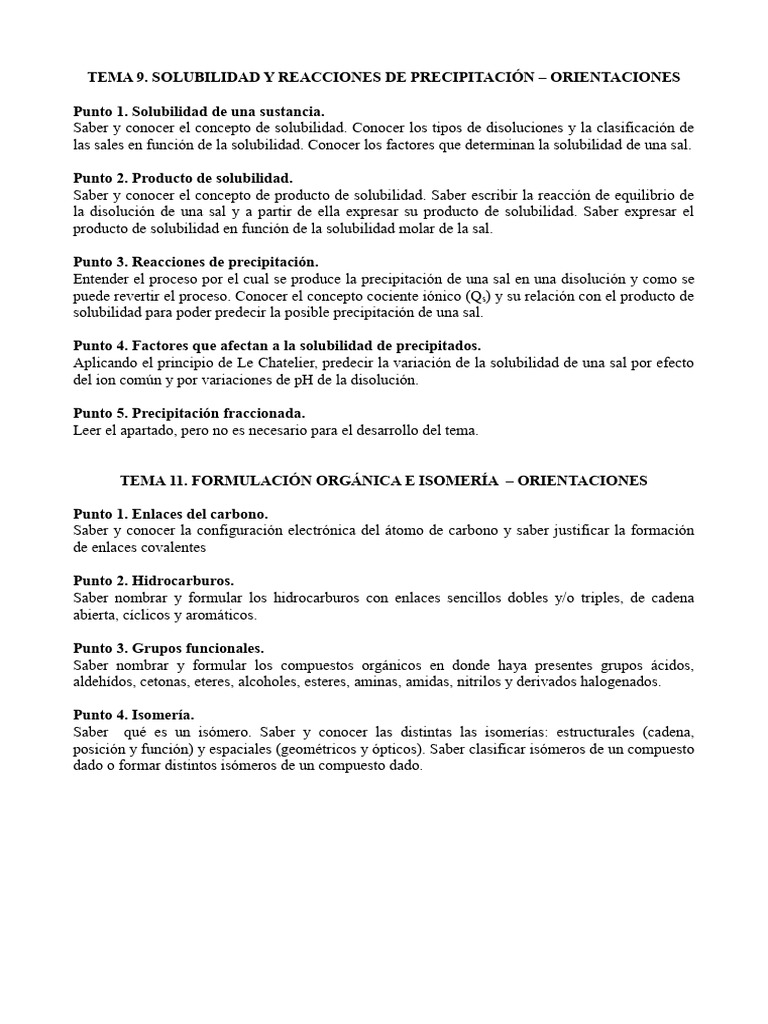 38 Orientaciones TEMA 9 y 11 Reacciones de Precipitacion y Formulacion Organica | PDF