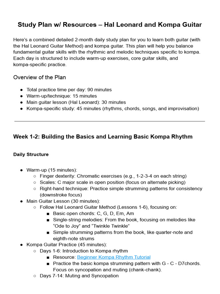 Study Plan - Hal Leonard and Kompa Guitar | PDF | Chord (Music) | Guitars