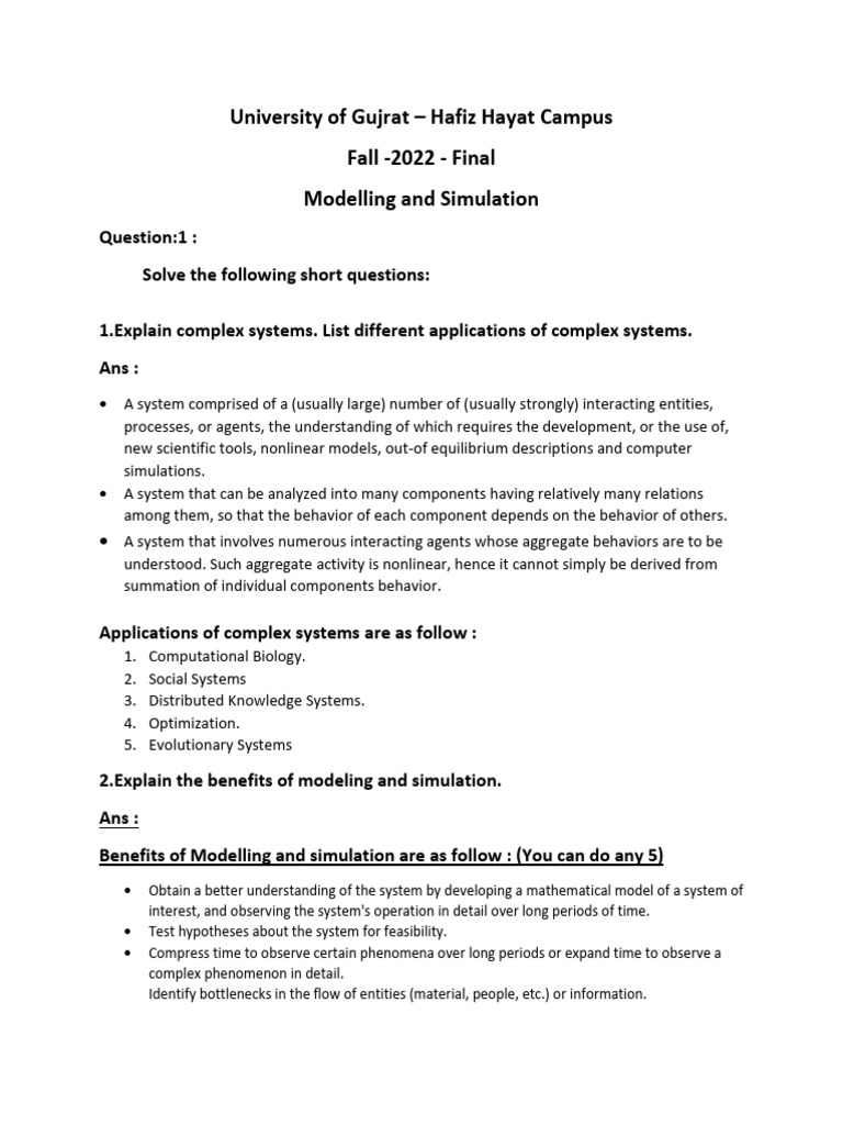 Modelling & Simulation Final - Fall 2022 - UOG HH - Solved | PDF | Conceptual Model | Simulation