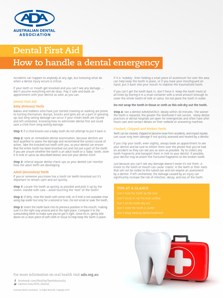 Dental First Aid, How To Handle A Dental Emergency | PDF | Tooth | Dentist