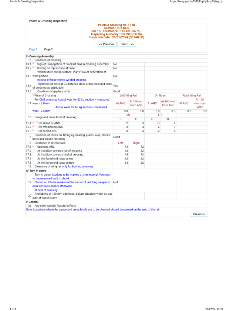 Points and Crossing Inspection Report | PDF | Transport Infrastructure ...