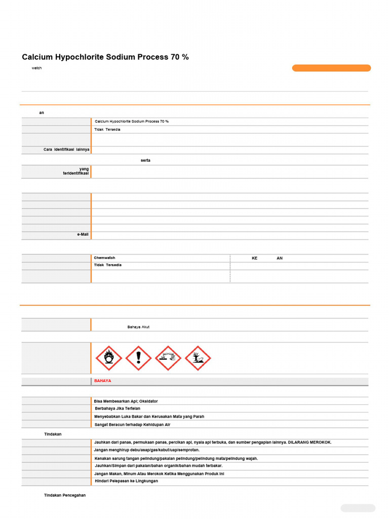Calcium Hypochlorite - Bik Chlon 70 Granular | PDF
