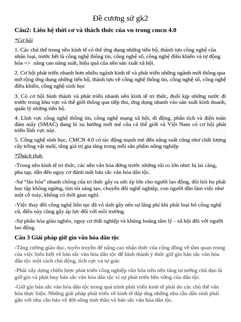 Đề Cương Sử gk2 | PDF