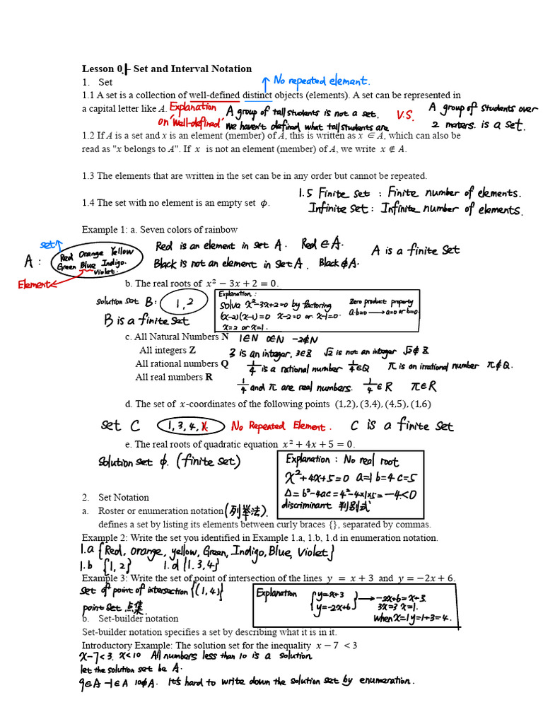 Lesson 0.1 - Set and Interval Notation | PDF | Interval (Mathematics ...