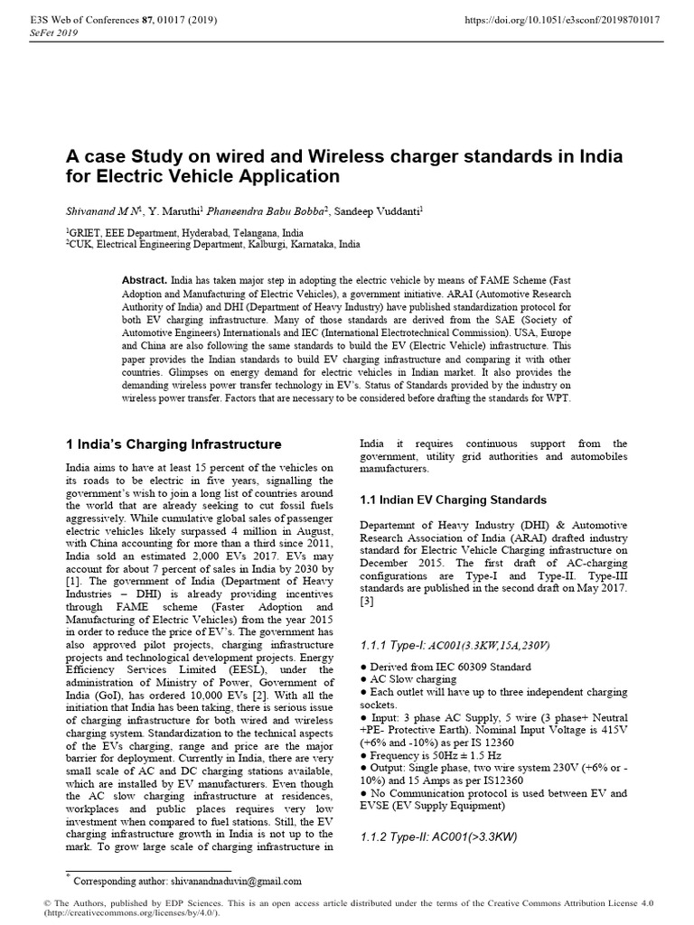 A Case Study On Wired and Wireless Charger Standards in India For ...