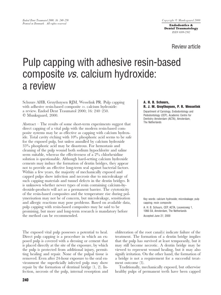 Dental Traumatology - 2001 - Schuurs - Pulp Capping With Adhesive Resin ...