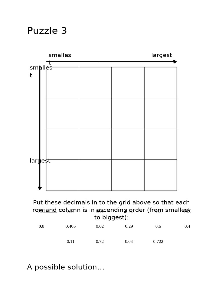 Ordering Decimals - Grid Puzzle - Edited | PDF | Recreational ...