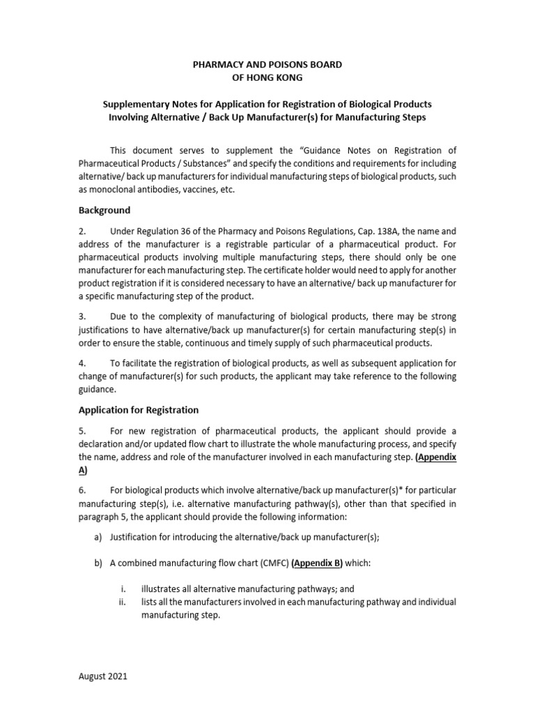 Supplementary Notes For Application of Registration of ...