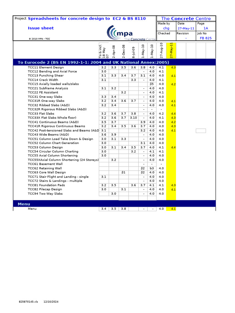 Spreadsheets For Concrete Design To EC2 & BS 8110 Issue Sheet | PDF | Beam (Structure ...