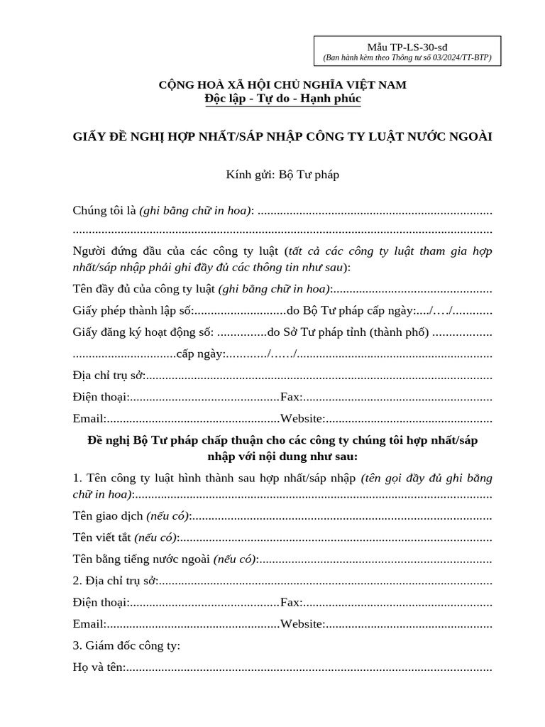 TP-LS-30. Giay de Nghi Hop Nhat Sap Nhap CTLNN | PDF