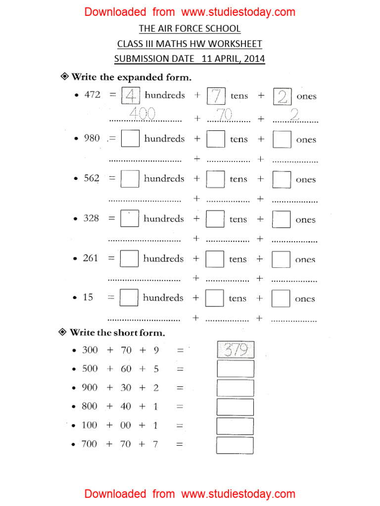 Class III Maths Worksheet | PDF