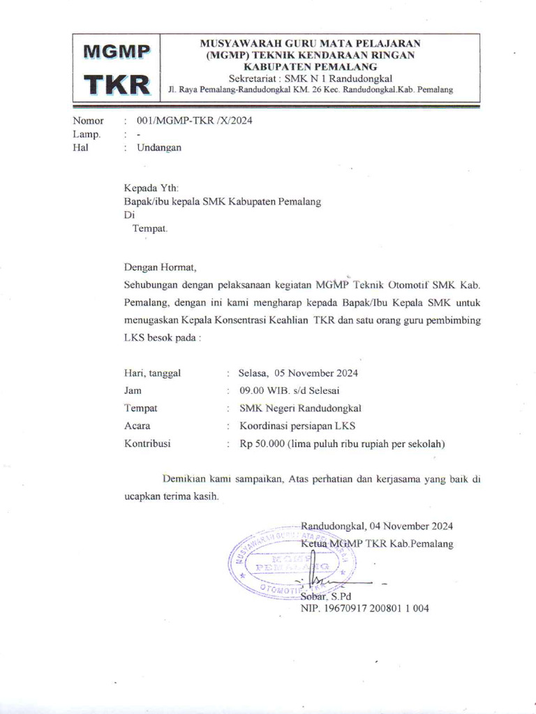 Undangan MGMP TKR-1 | PDF