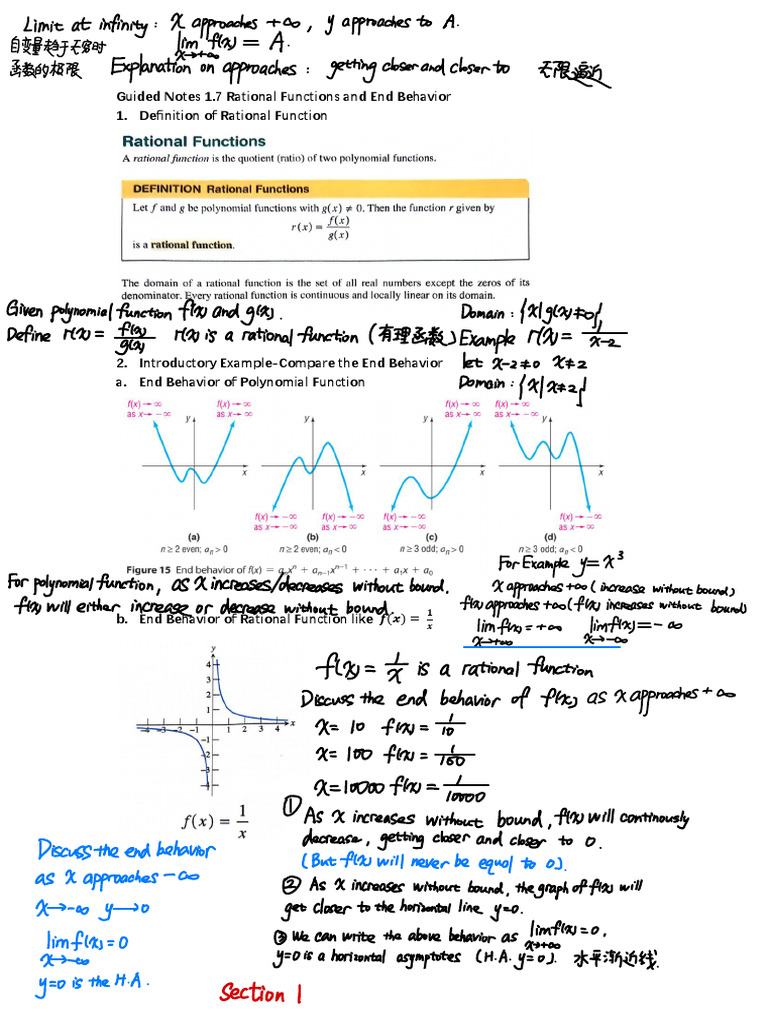 Lesson 1.7 Rational Functions and End Behavior and 1.8 Rational ...