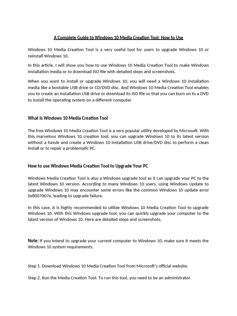A Complete Guide To Windows 10 Media Creation Tool | PDF | Windows 10 ...