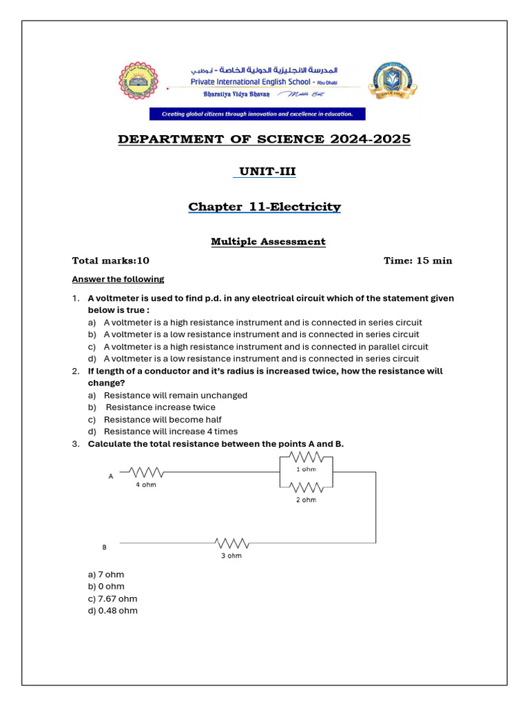 Test - Electricity | PDF | Electrical Resistance And Conductance ...